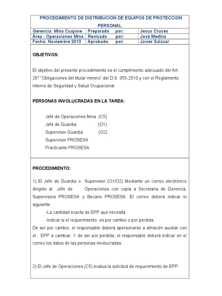 Procedimiento Entrega Epps Formato 2 | PDF | Finanzas y dinero