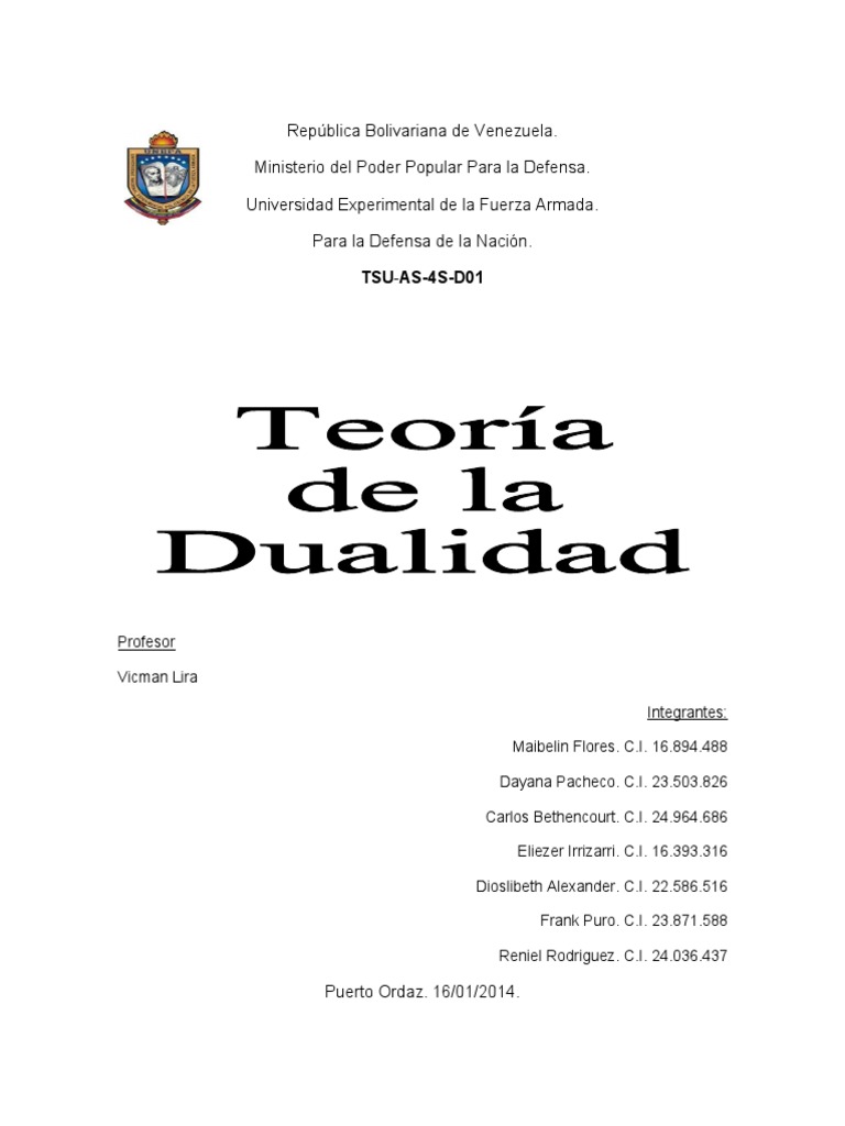 Trabajo Teoria de La Dualidad | PDF | Linealidad | Dualismo