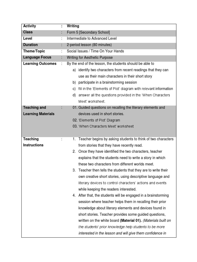 Writing Lesson Plan (Form 5) | PDF | Lesson Plan | Teachers