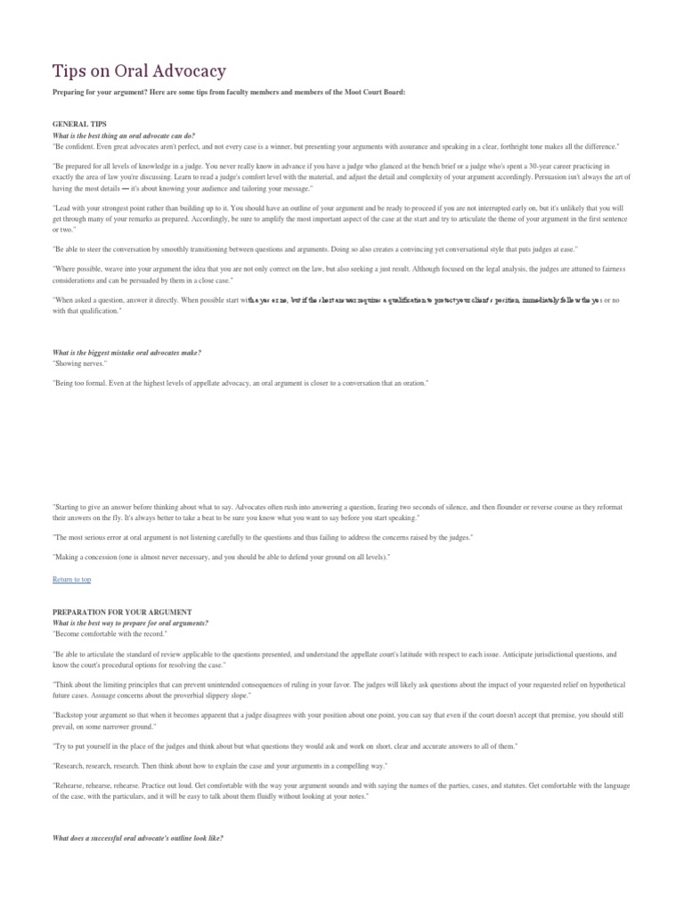 Tips On Oral Advocacy | PDF | Oral Argument In The United States | Advocate