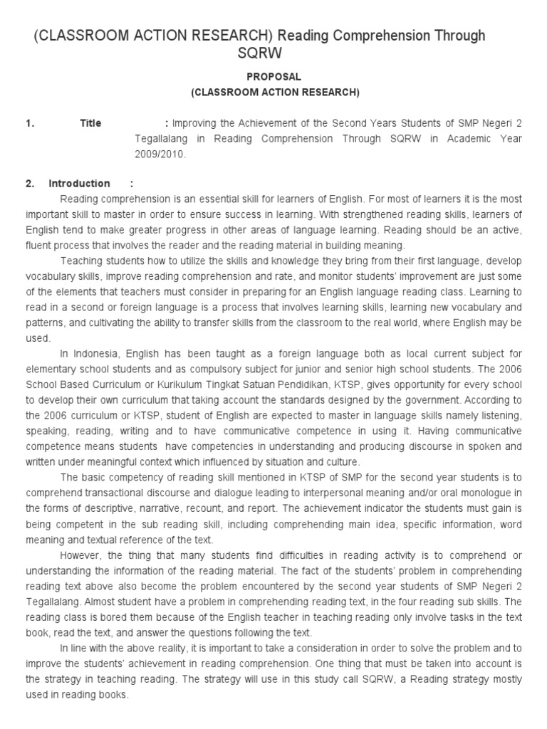 (CLASSROOM ACTION RESEARCH) Reading Comprehension Through SQRW - Kreasi ...