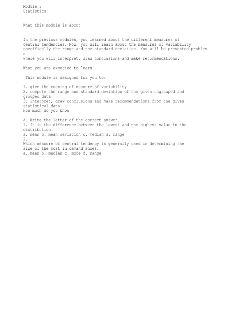 Module 3 - Statistics | PDF | Standard Deviation | Mean