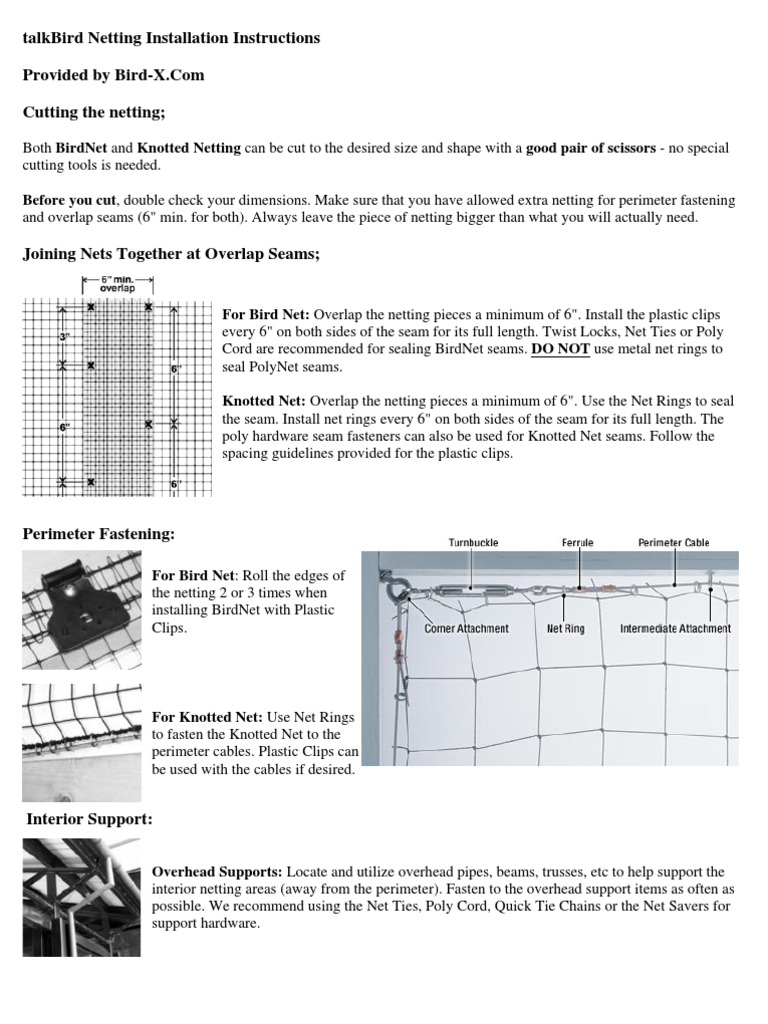 Bird Netting Instructions Guide | PDF | Anchor | Screw