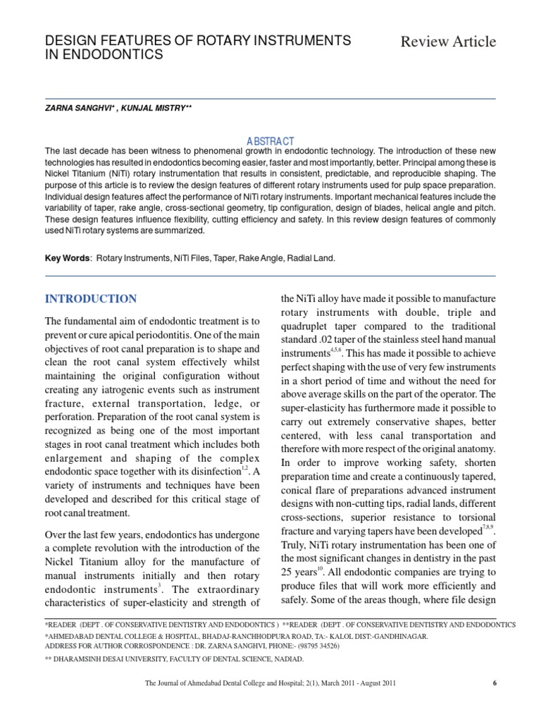 3 Design Features of Rotary Instruments in Endodontics | PDF | Helix ...