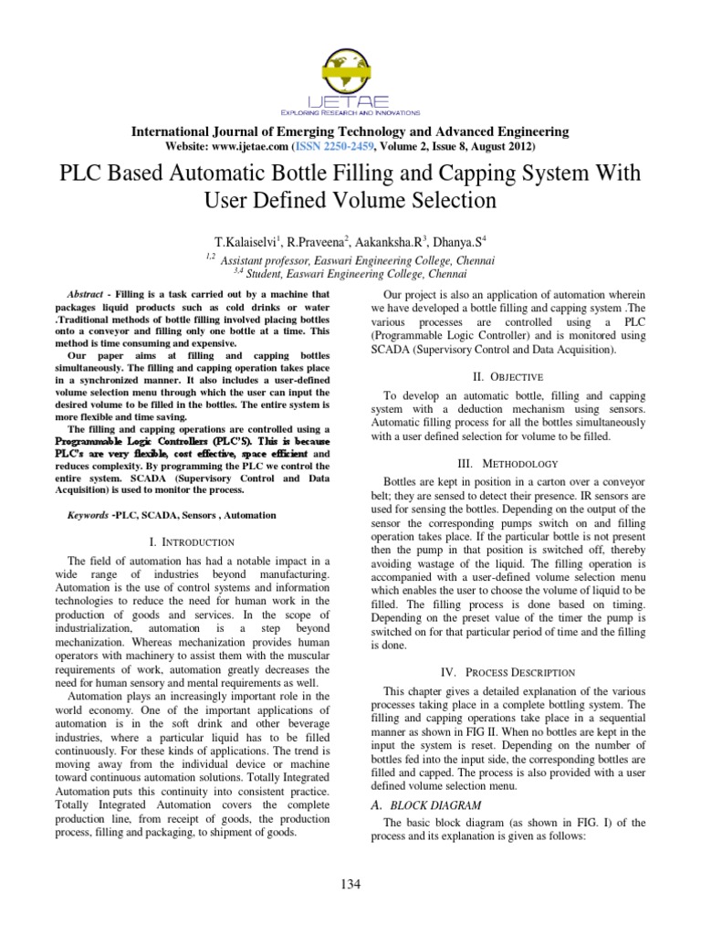 PLC Based Water Bottle Filling and Caping System | PDF | Programmable Logic Controller | Automation