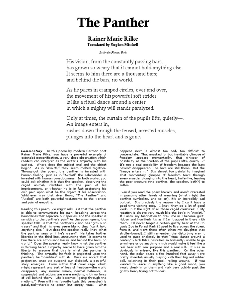 The Panther, Rainer Maria Rilke | PDF | Free Will