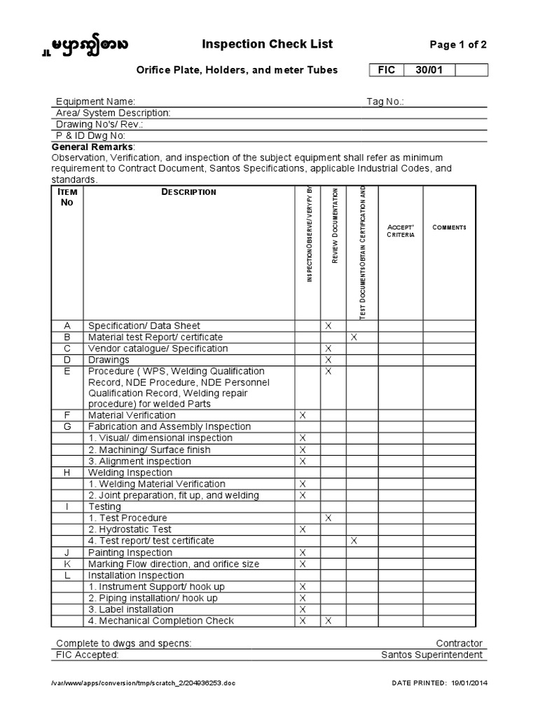 Orifice Plate - Holder - Tube Inspection | PDF