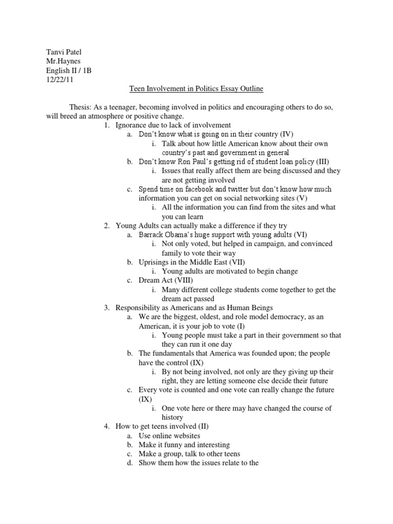 Politics Essay Outline | PDF | Adolescence | The United States