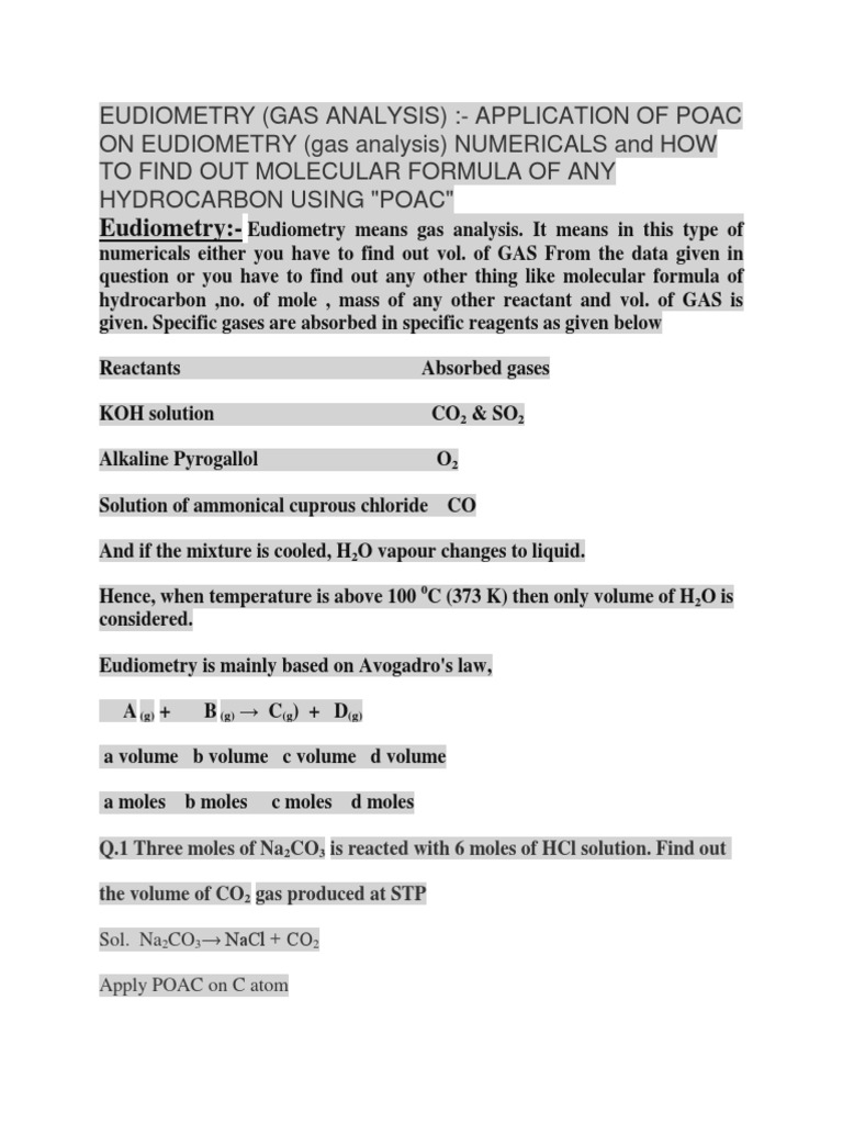 EUDIOMETRY | PDF | Gases | Mole (Unit)
