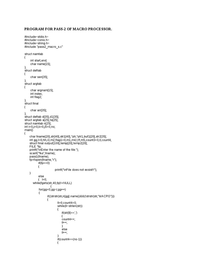Pass 2 of Macro Processor | PDF