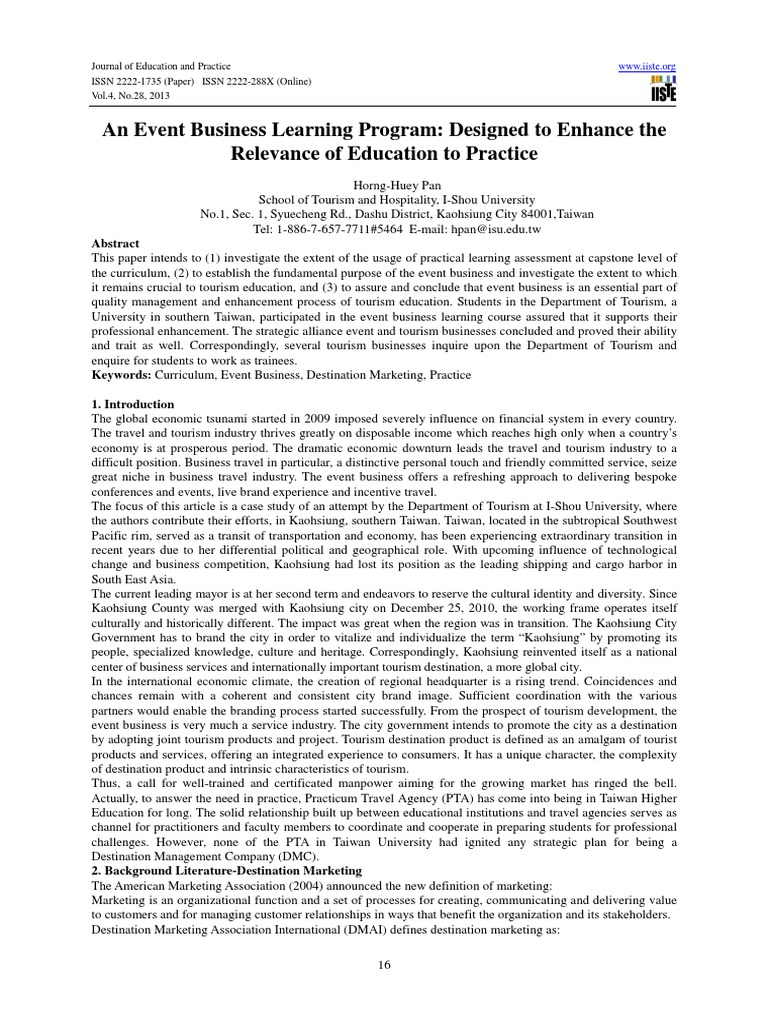 An Event Business Learning Program Designed To Enhance The Relevance of ...