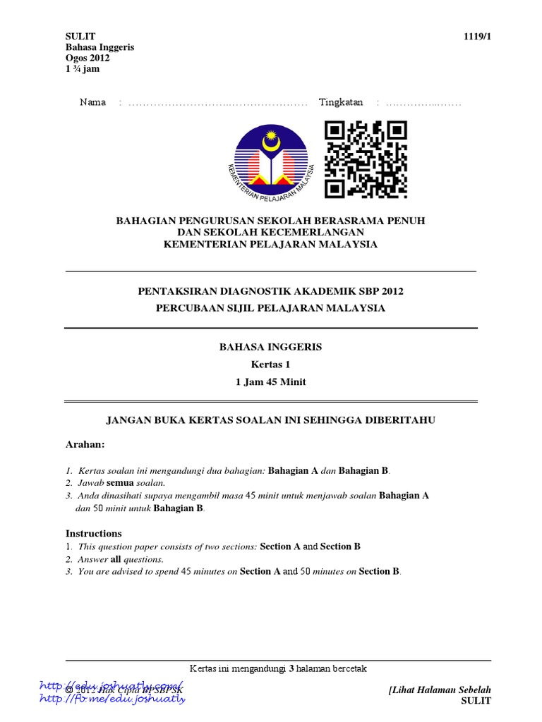 1119 BI - Kertas 2 - Answer Script | PDF | Vocabulary | Sentence ...