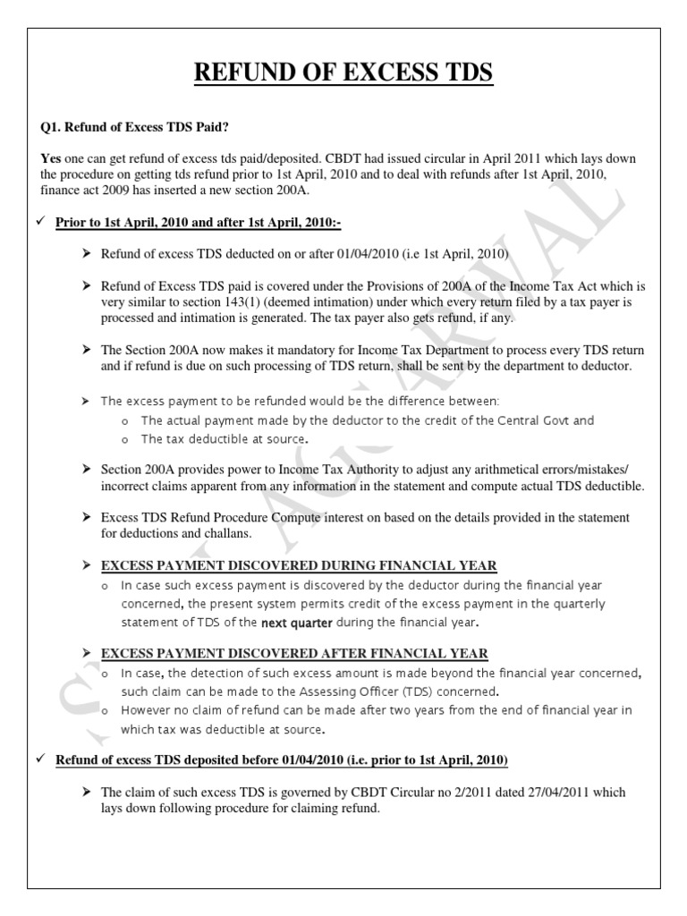 Refund of Excess TDS Paid | PDF | Tax Refund | Taxation