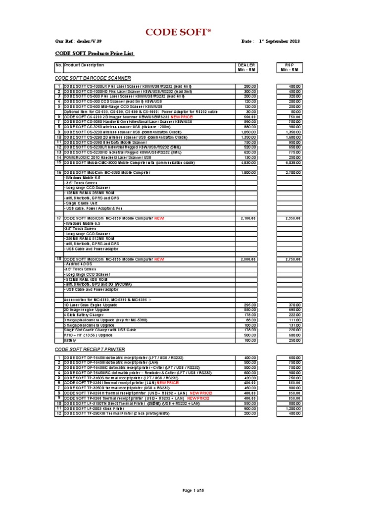 Code Soft Dealer Price v.39 | PDF