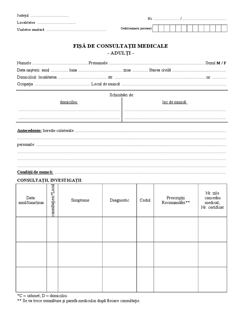 22 3 Fisa de Consultatii Medicale Adulti | PDF 22 3 Fisa de Consultatii Medicale Adulti | PDF