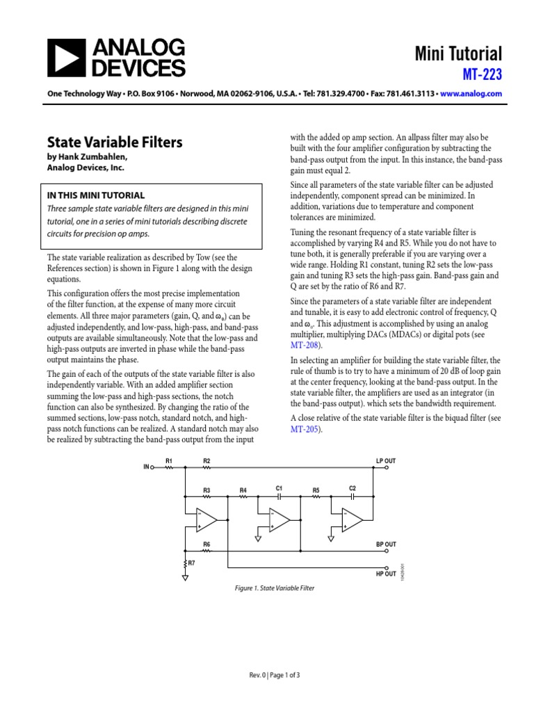 AD State Variable Filter Design | PDF | Electronic Filter | Low Pass Filter