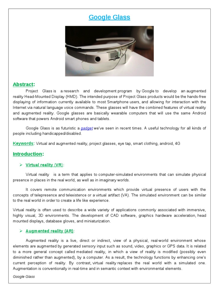 Google Glass | PDF | Virtual Reality | Augmented Reality