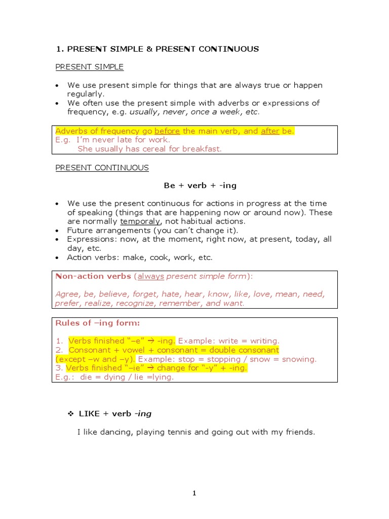 Present Simple & Present Continuous | PDF | Syntactic Relationships | Cognitive Science