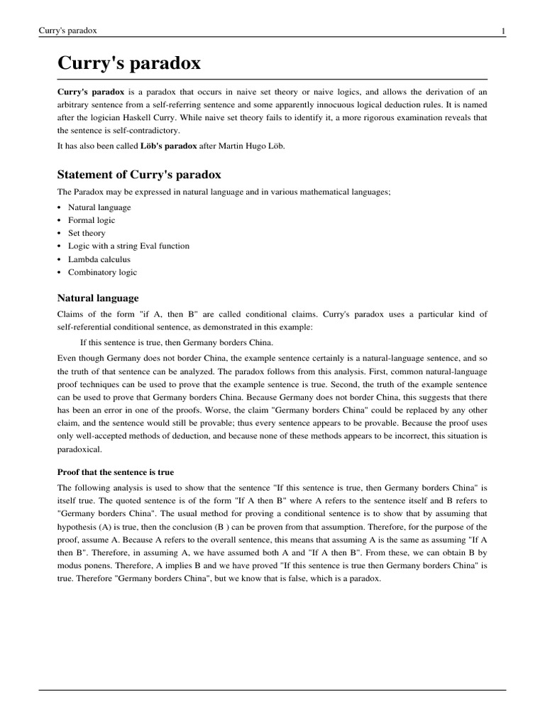 Curry's Paradox | PDF | Syntax (Logic) | Logical Expressions
