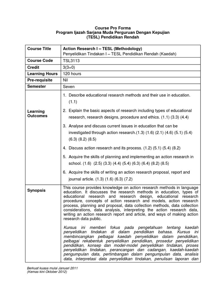 TSL3113 ProForma | PDF | Action Research | Qualitative Research