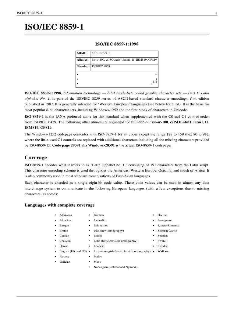 Iso-Iec 8859-1 | PDF | Reference | Typography
