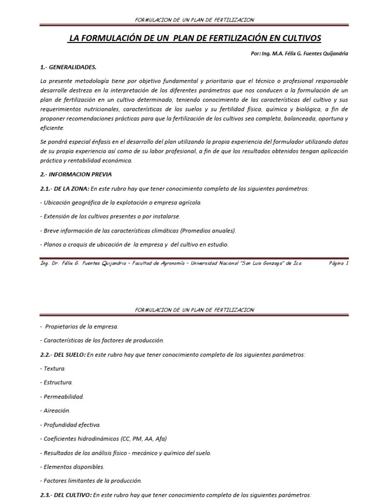 Plan de Fertilización para Cultivos | PDF | Fertilizante | Ciencia de ...