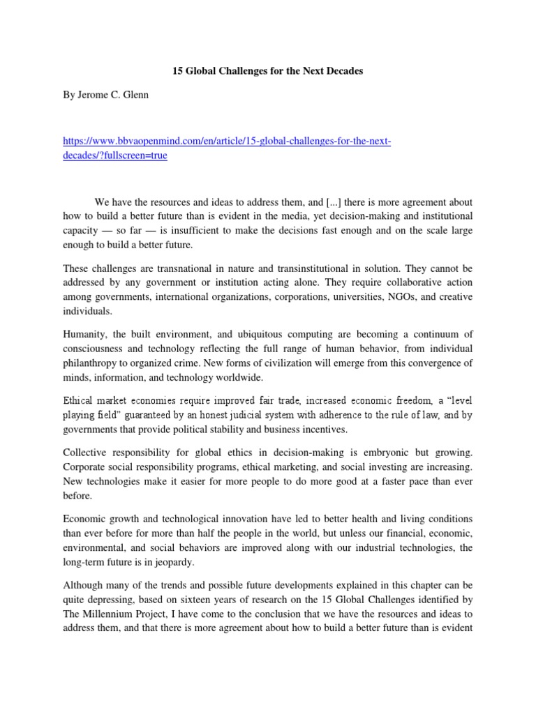 15 Global Chalanges For The Next Decade | PDF | Renewable Energy ...