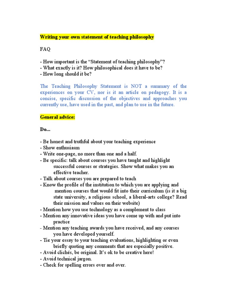 Writing Your Own Teaching Philosophy | PDF | Educational Psychology ...