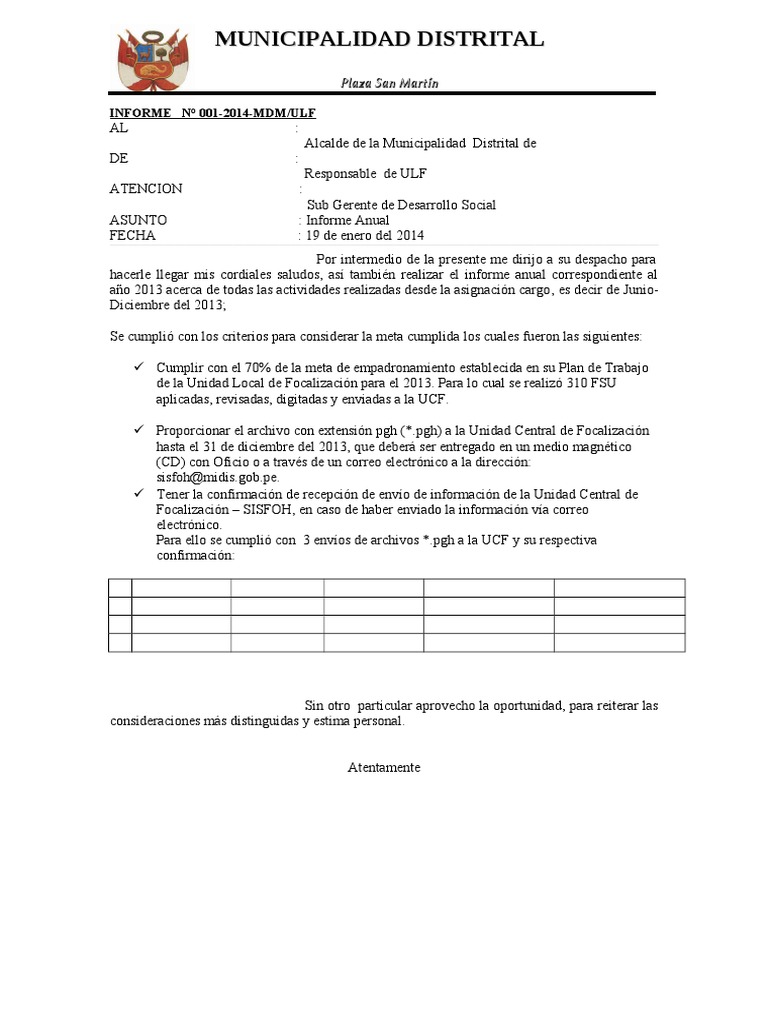 Modelo de Informe Mensual | PDF