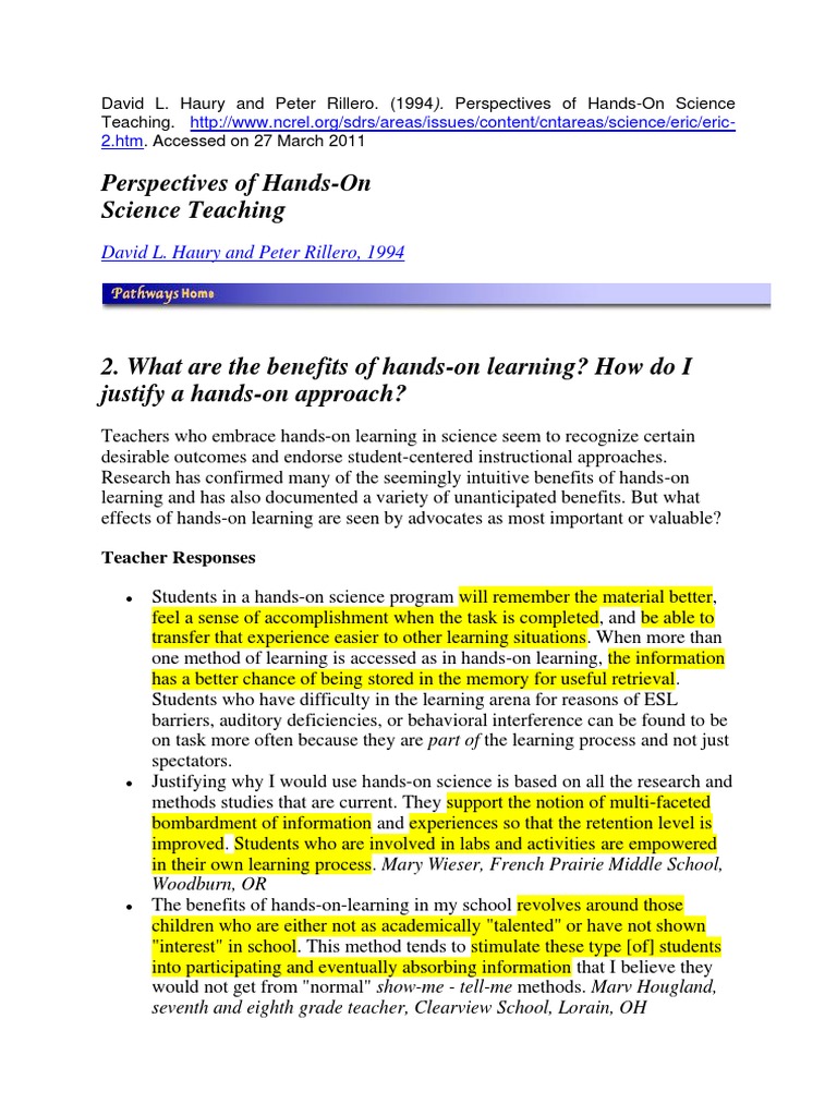 Hands-On Learning 1 | PDF | Constructivism (Philosophy Of Education ...