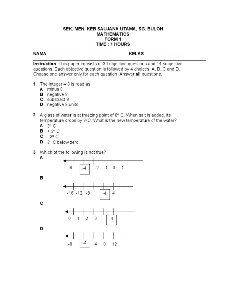 Maths Form 1 | PDF