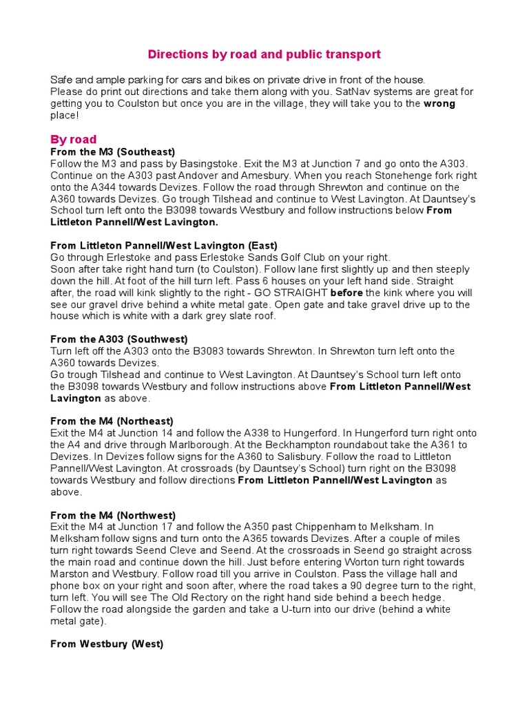 Directions by Road and Public Transport: From The M3 (Southeast) | PDF ...