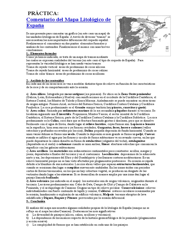 Tema 1 - COMENTARIO MAPA LITOLÓGICO - PRÁCTICA | PDF | Roca (geología) | Volcán