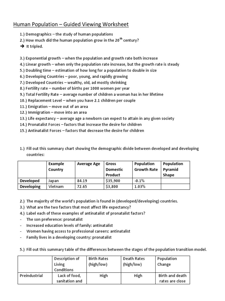 Human Population Dynamics Worksheet | PDF | World Population | Economic ...