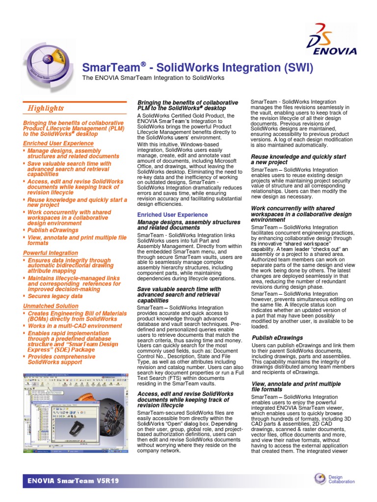 Enovia ST Solidworks | PDF | Product Lifecycle | Computer Aided Design