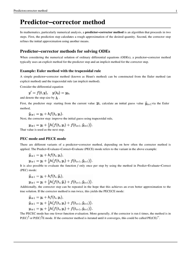 Predictor Corrector Method Pdf Logical Truth Equations