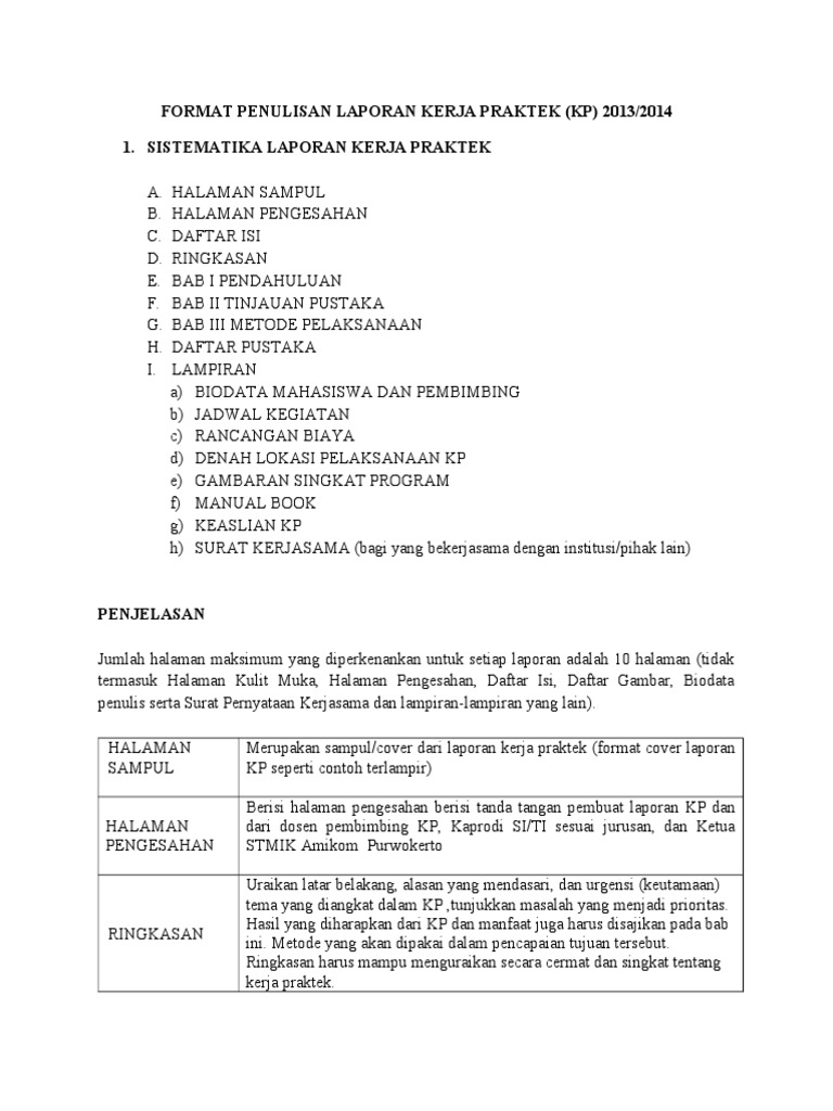 Format Laporan KP STMIK AMIKOM Purwokerto | PDF