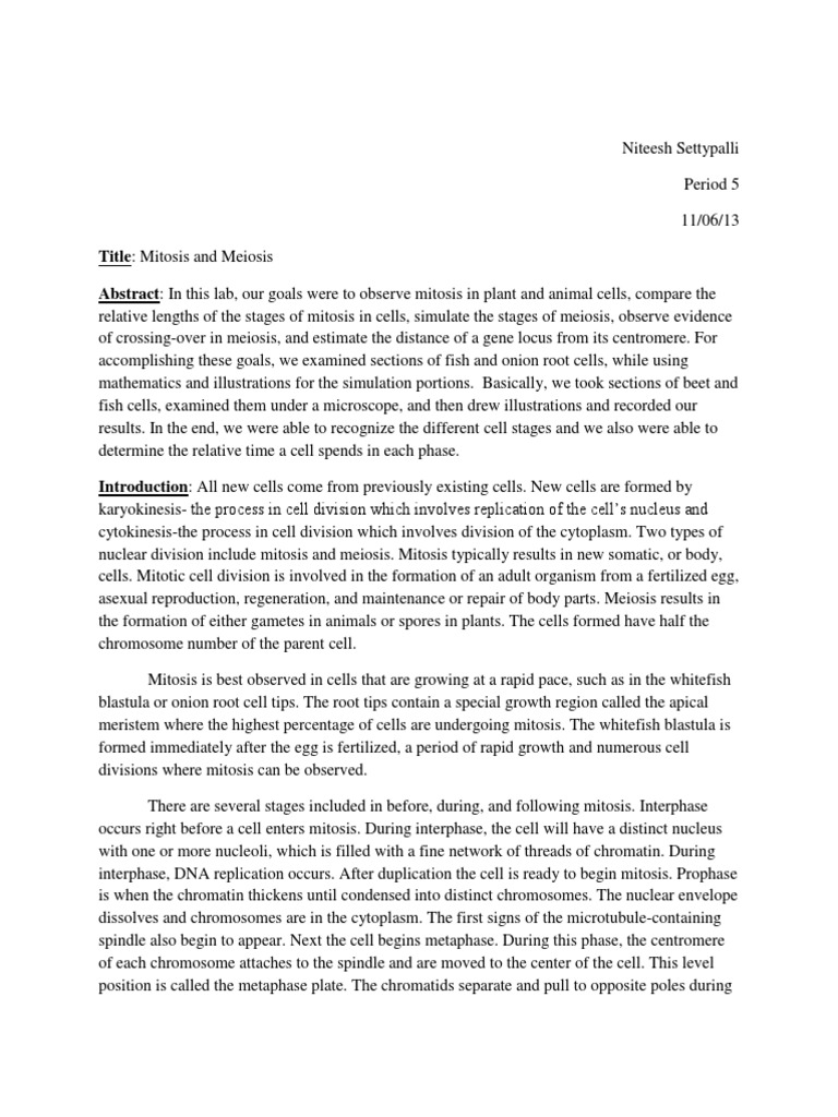 AP Bio Lab 3 Final | PDF | Meiosis | Mitosis