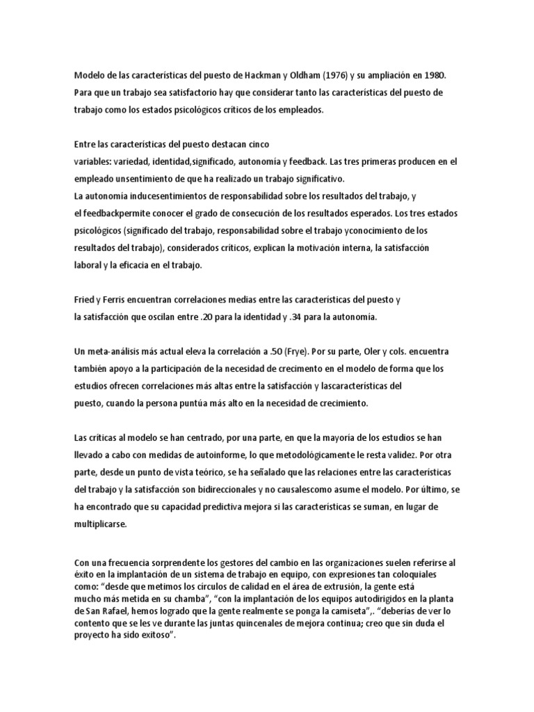 Modelo de Las Características Del Puesto de Hackman y Oldham ...