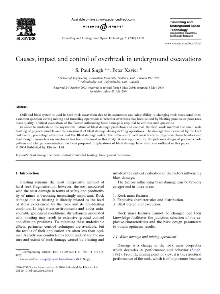 Causes, Impact and Control of Overbreak in Underground Excavations ...