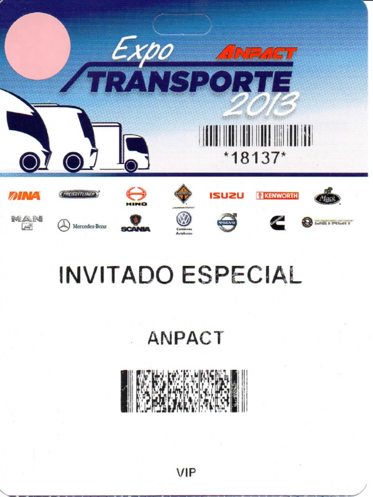 Gafete de Invitado Especial en Expotransporte 2013 de Anpact | PDF ...