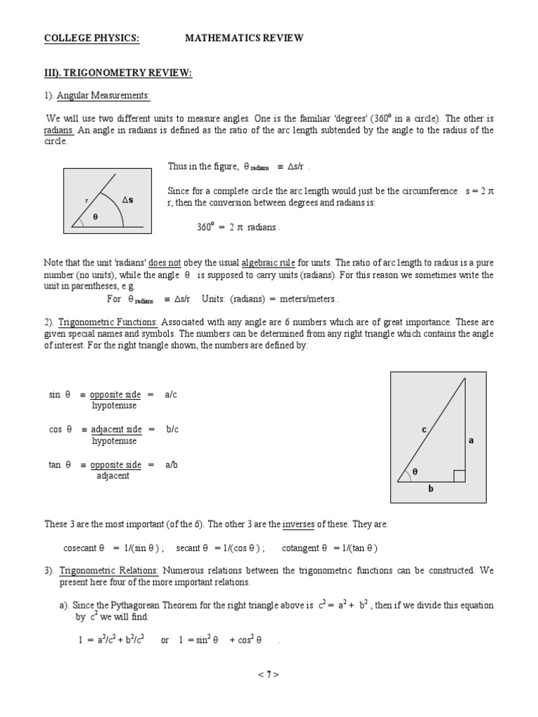 Mathematical Review of Trigonometry Functions and Their Applications to ...