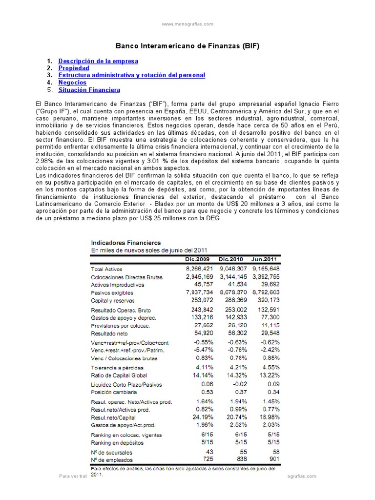 Banco Interamericano Finanzas Banbif | PDF | Instituciones Economicas ...