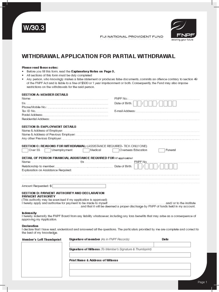 FNPF Partial Withdrawal Application Guide | PDF | Mail | Birth Certificate