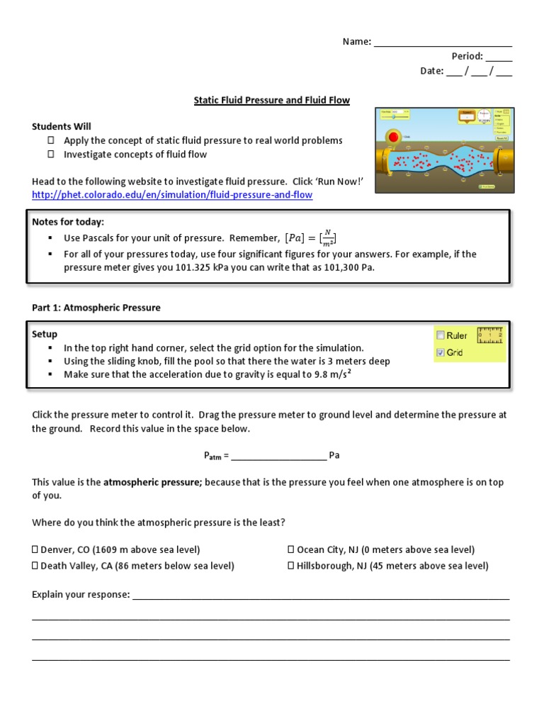 Static Fluid Pressure and Flow Lab | PDF | Flow Measurement | Pressure