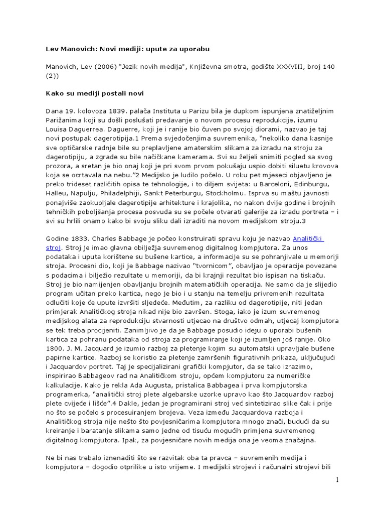 Novi Mediji Manovich PDF | PDF