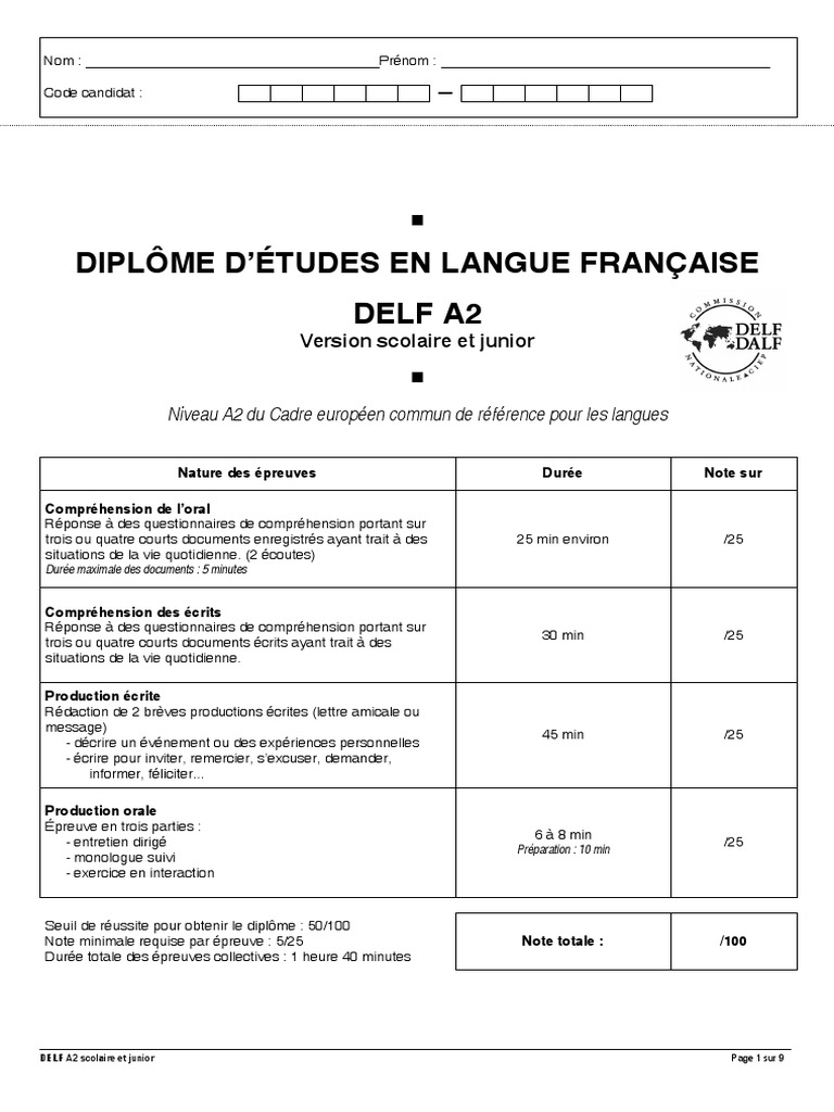DELF A2 Junior | PDF