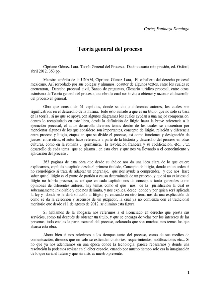 Cipriano Gomez Lara Reseña | PDF | Ley procesal | Autor