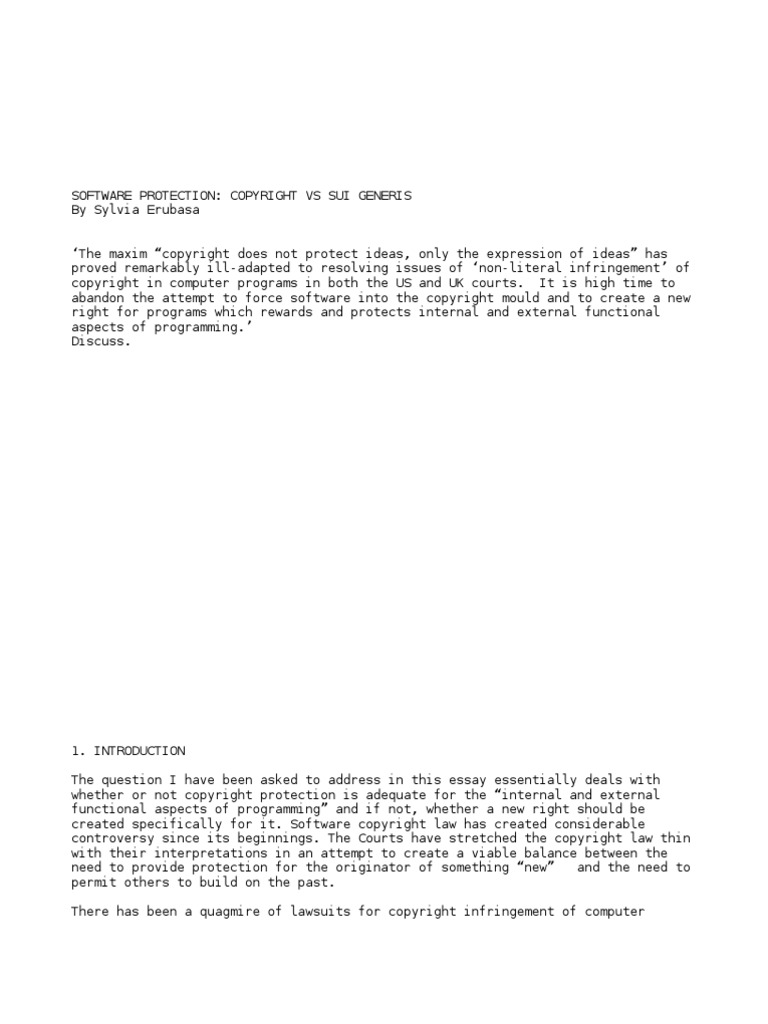 Software Protection: Copyright VS Sui Generis | PDF | Copyright | Patent