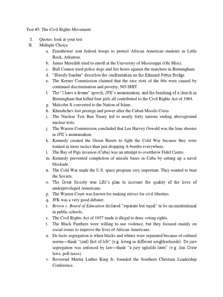 Civil Rights Movement Study Guide | PDF | African American Civil Rights ...
